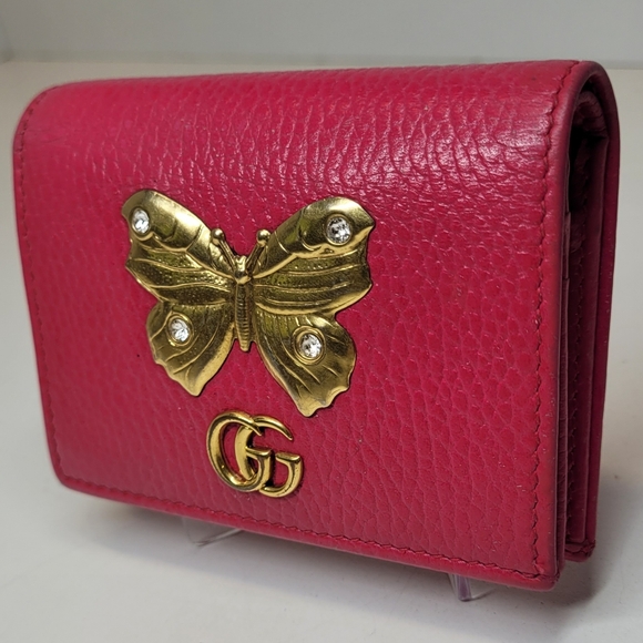 Gucci | Bags | Gucci Gg Marmont Hot Pink Butterfly Leather Bifold ...